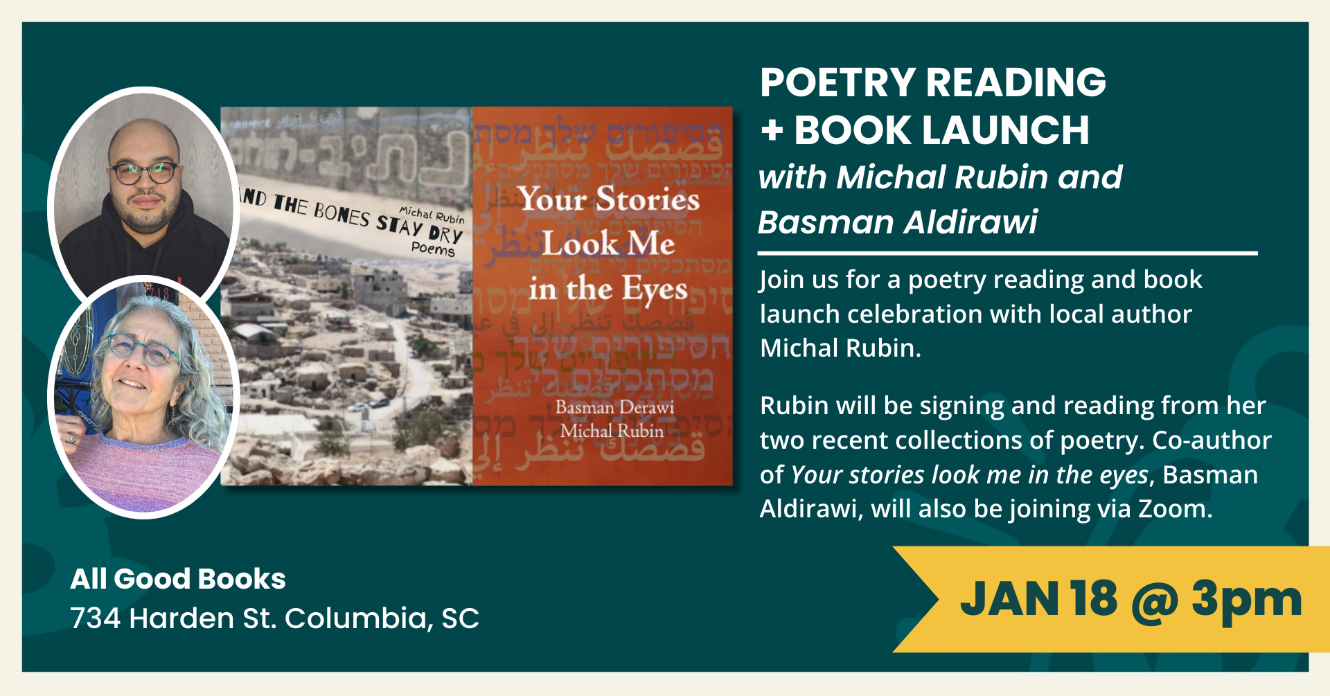 Poetry Reading + Book Launch with Michal Rubin and Basman Aldirawi ...