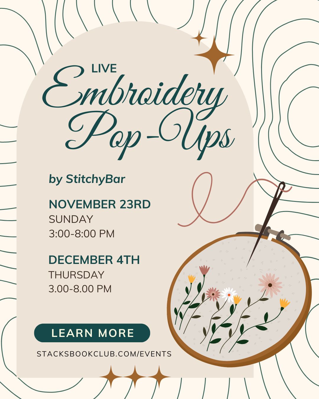 StitchyBar Live Embroidery Pop-Up | Stacks Book Club